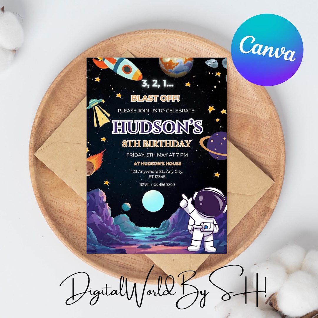 Editable Outer Space Birthday Invitation Template, Planets Rocket Ship ...
