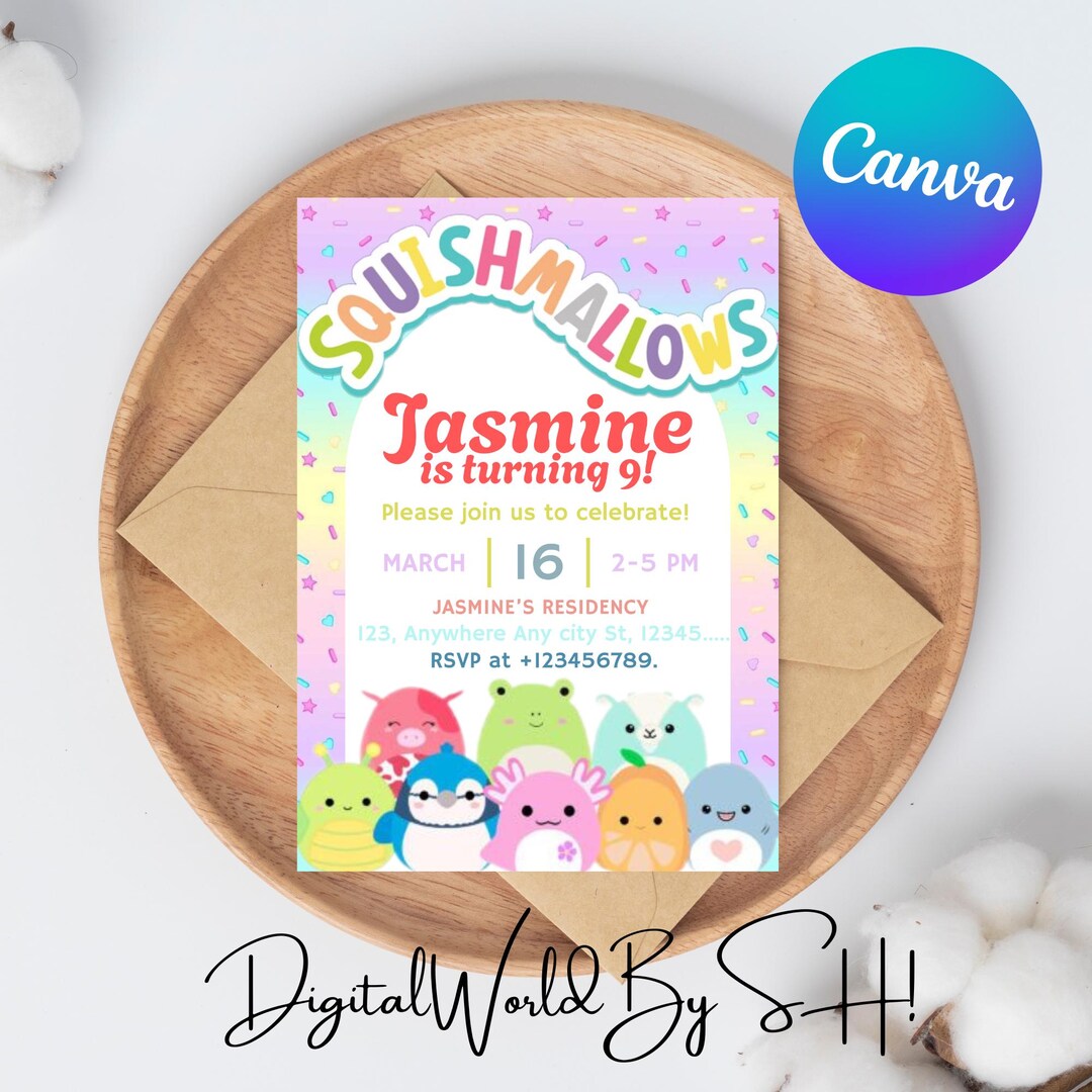 Squishmallow Editable Invitation, Printable Squishmallow Birthday ...