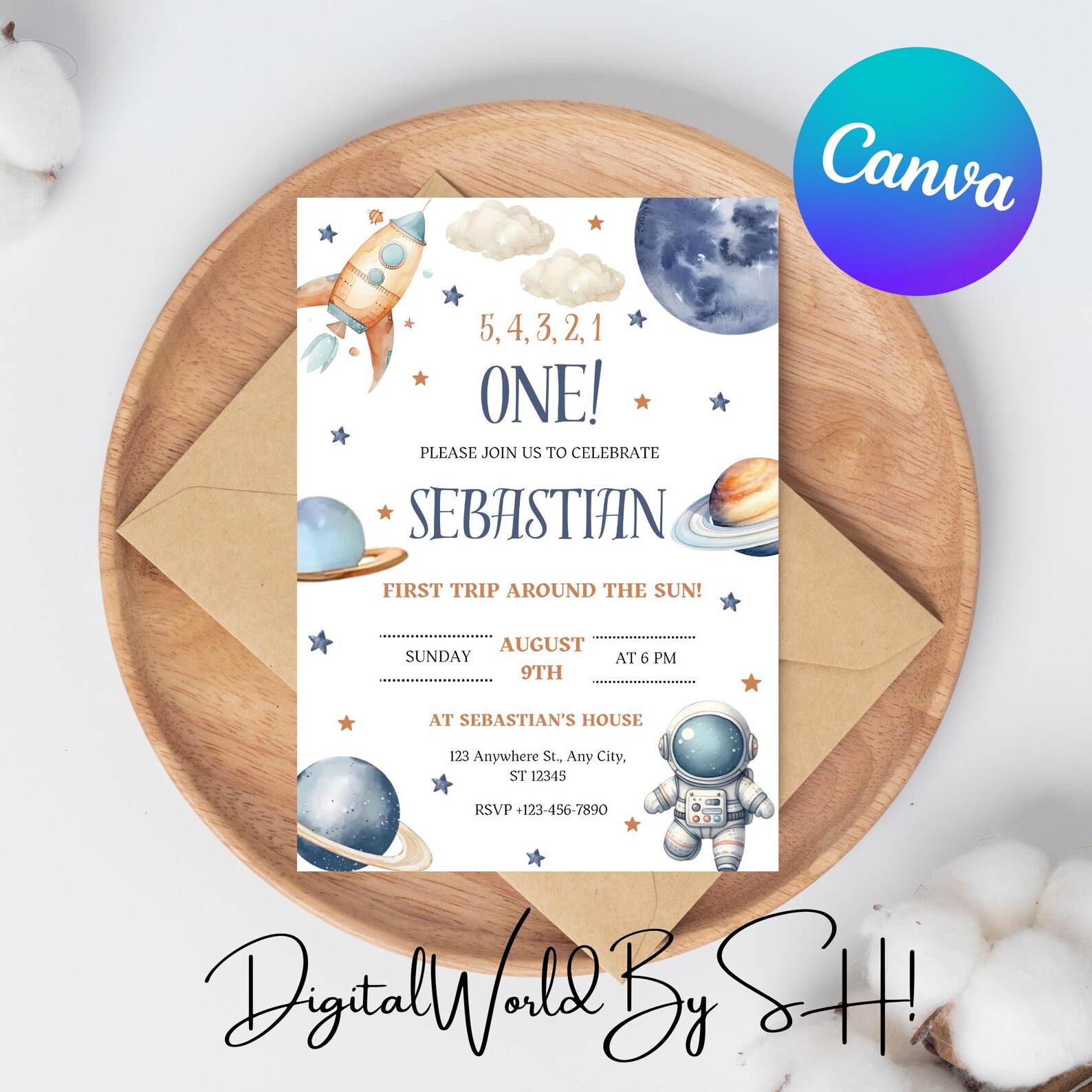 Editable Outer Space Birthday Party Invitation Template, Planets Rocket ...