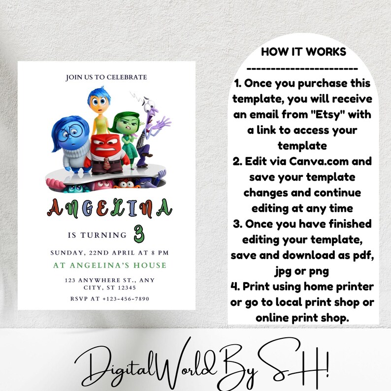 Editable Inside Out Birthday Invitation Template, Printable Birthday ...