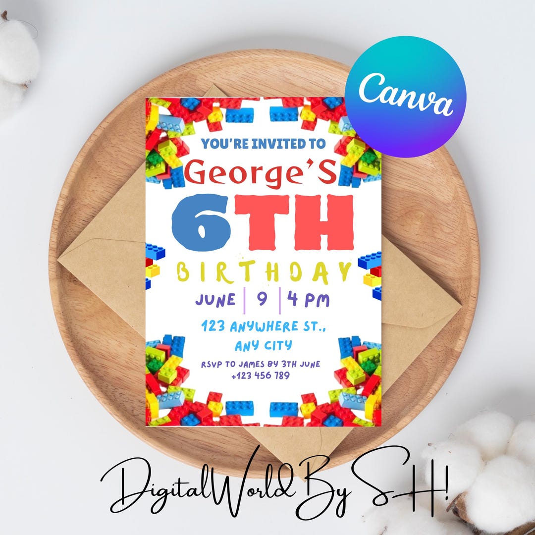 Editable Building Blocks Birthday Invitation, Blocks Invitation ...