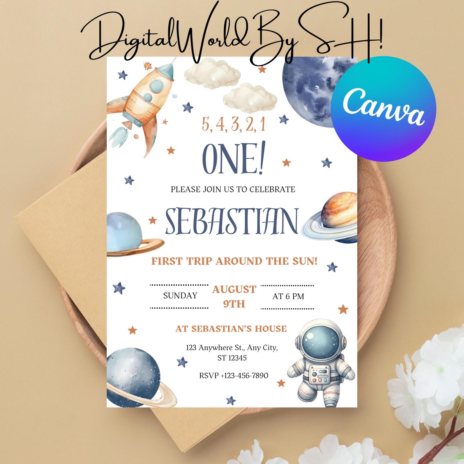 Editable Outer Space Birthday Party Invitation Template, Planets Rocket ...