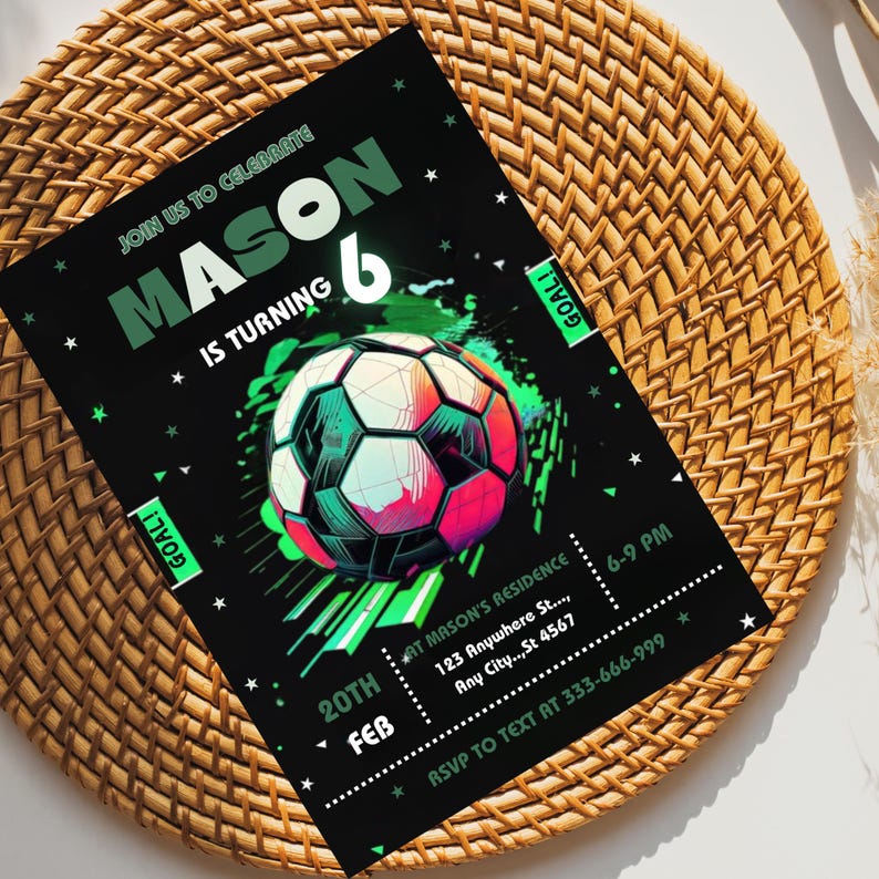 Football Soccer Birthday Party Digital Invitations Template, Printable ...