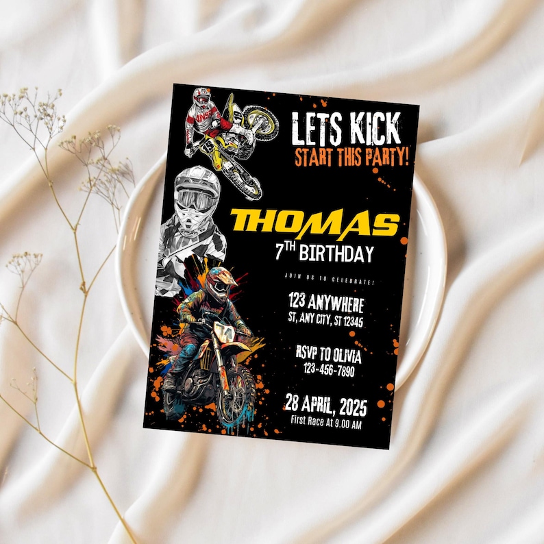 Editable Dirt Bike Birthday Invitation Card Editable Template ...