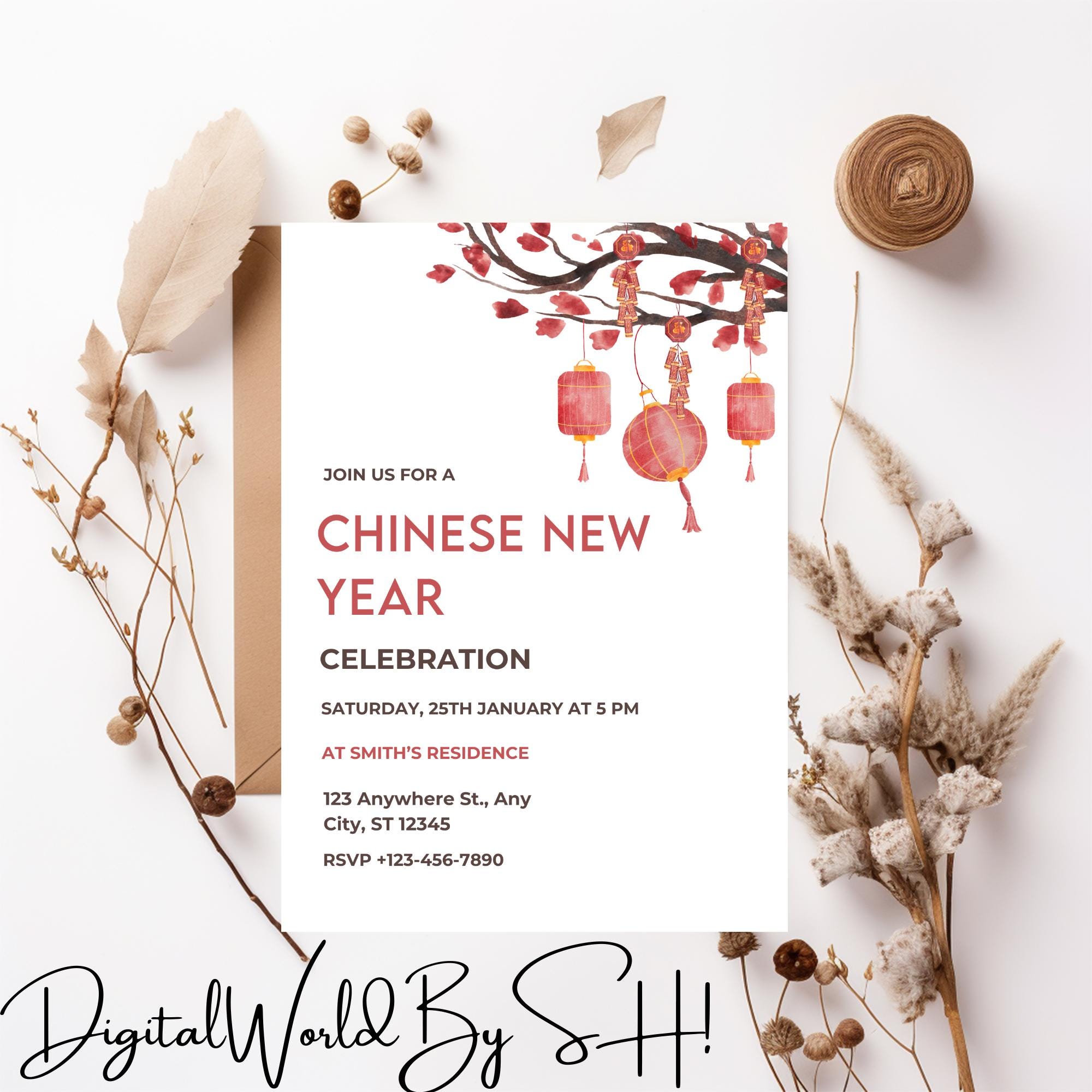 Editable Chinese New Year Birthday Invitation, and Lunar New Year Party ...