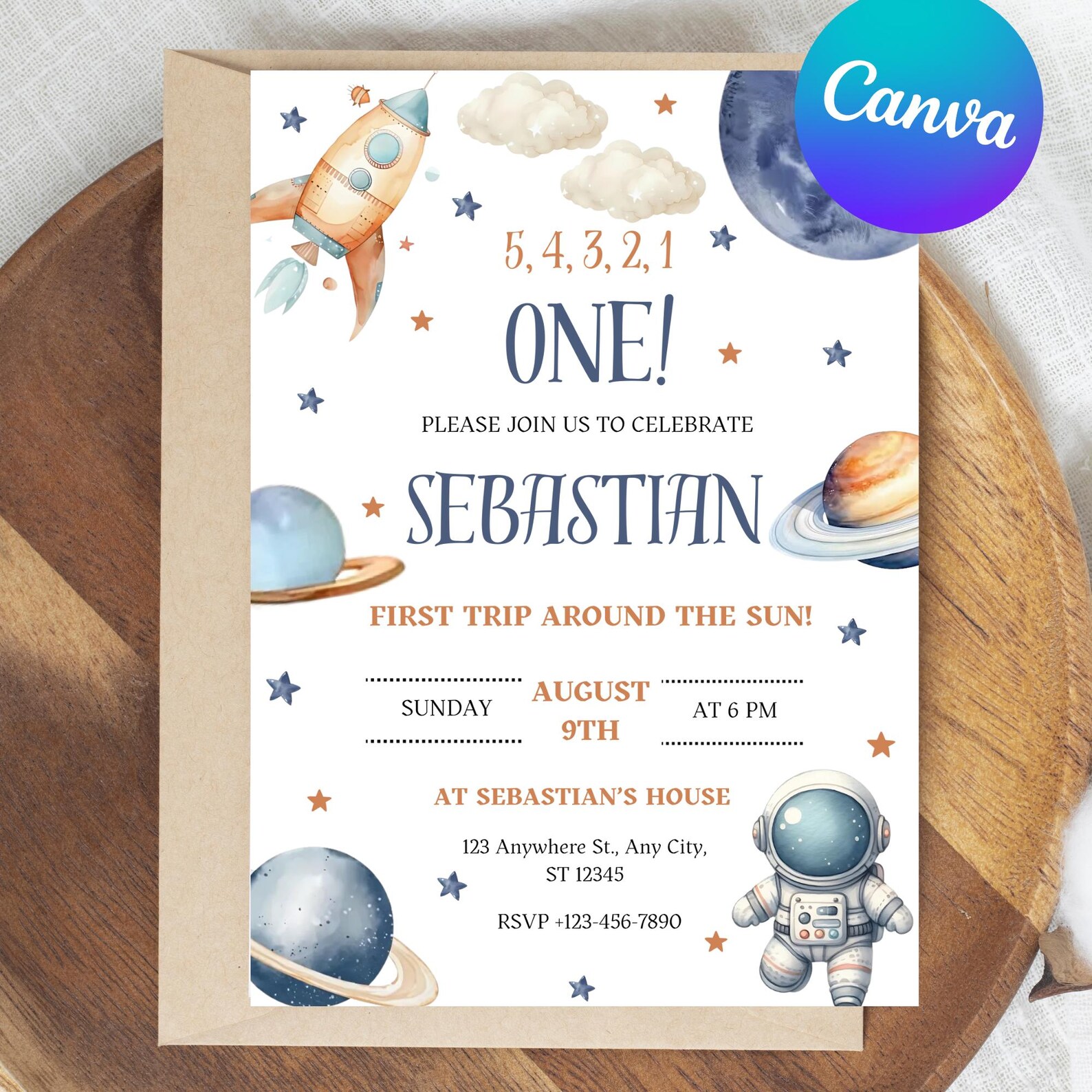 Editable Outer Space Birthday Party Invitation Template, Planets Rocket ...