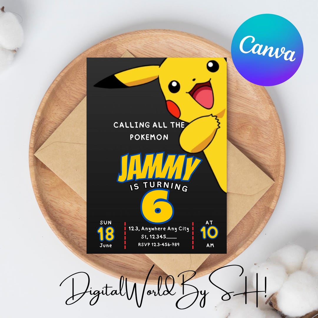 Pikachu Birthday Invitation, Pokemone Birthday Invitation, Printable ...