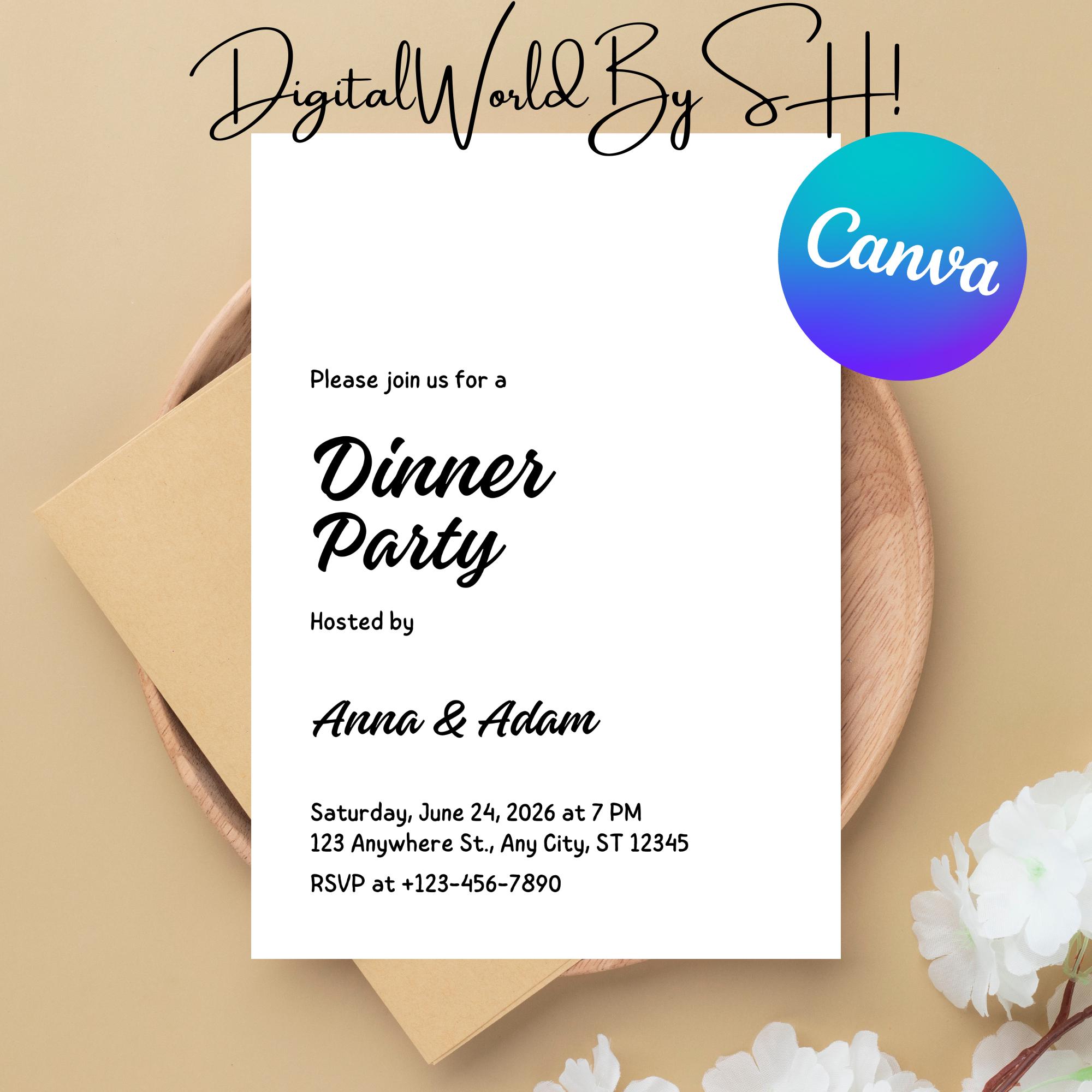 Birthday Dinner Printable Invitation, Birthday Dinner Invite, Adult ...