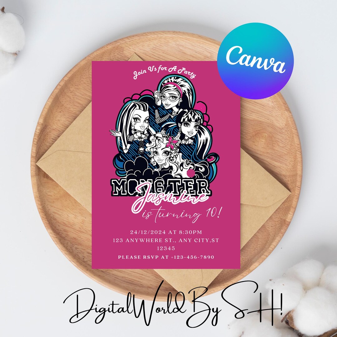Monster High Party Invitation Cute Doll Design Printable Invite Perfect ...