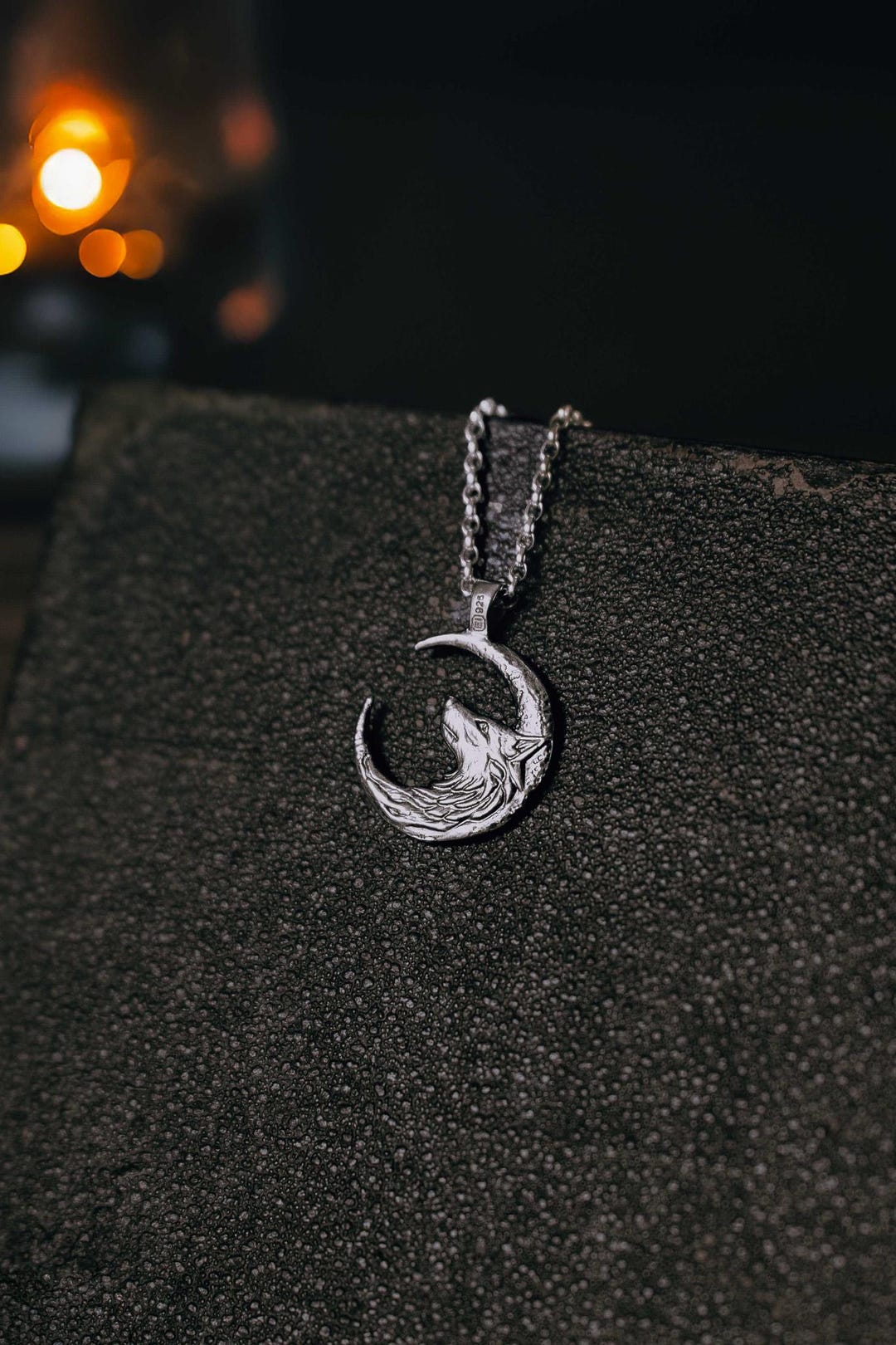 Wolf Moon Necklace – Sterling Silver Wolf Pendant, Crescent Moon ...