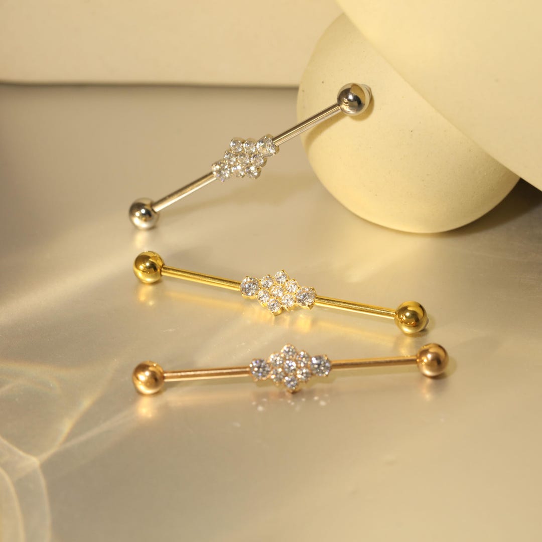 Nine Zircon Industrial Barbell Cartilage Piercing Jewelry Industrial ...