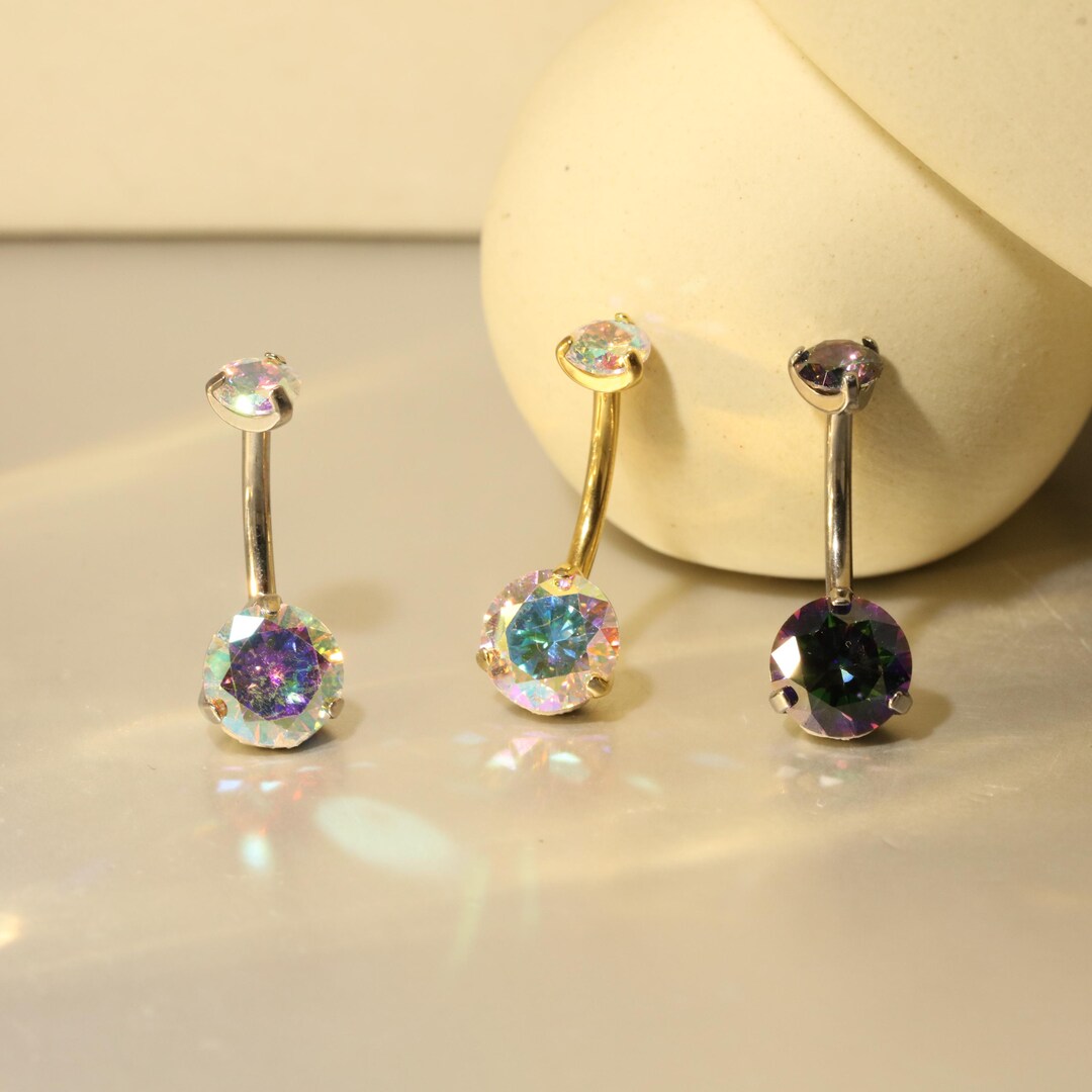 Colorful CZ Belly Button Navel Piercing Ring Rainbow White AB Round CZ ...