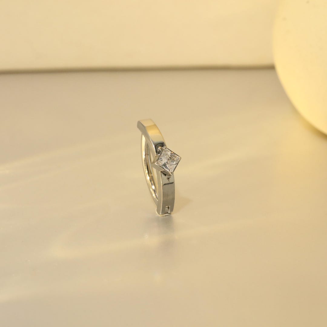 Square Zircon Shiny Belly Button Ring Navel Piercing Jewelry Curved Bar ...