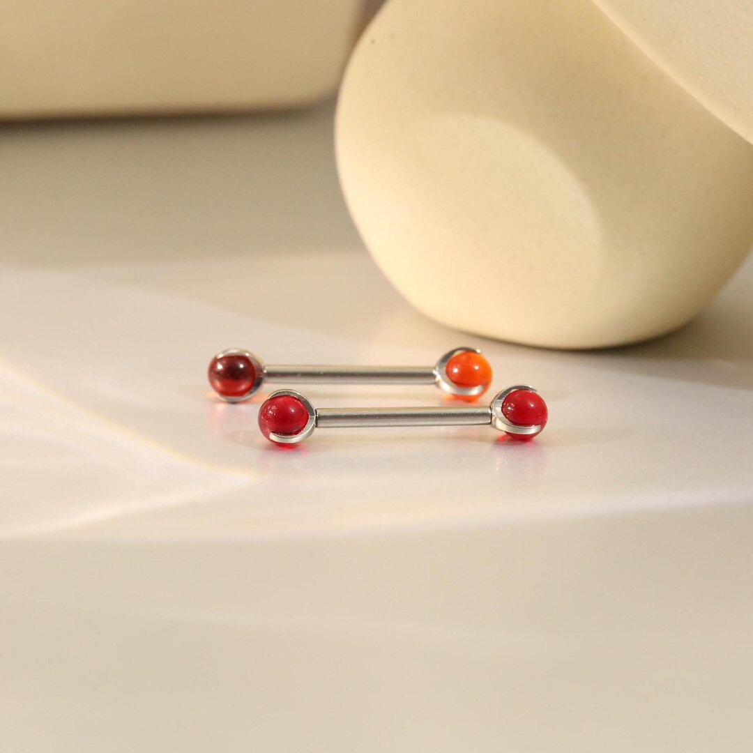 Red Imitation Jade Nipple Rings Internal Threaded Nipple Barbell 14G ...