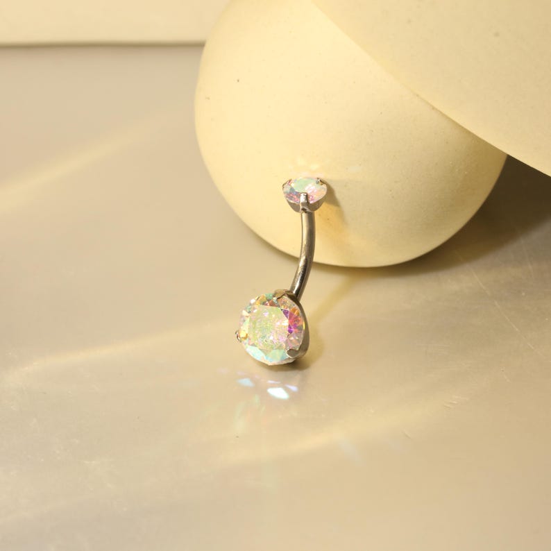 Colorful CZ Belly Button Navel Piercing Ring Rainbow White AB Round CZ ...