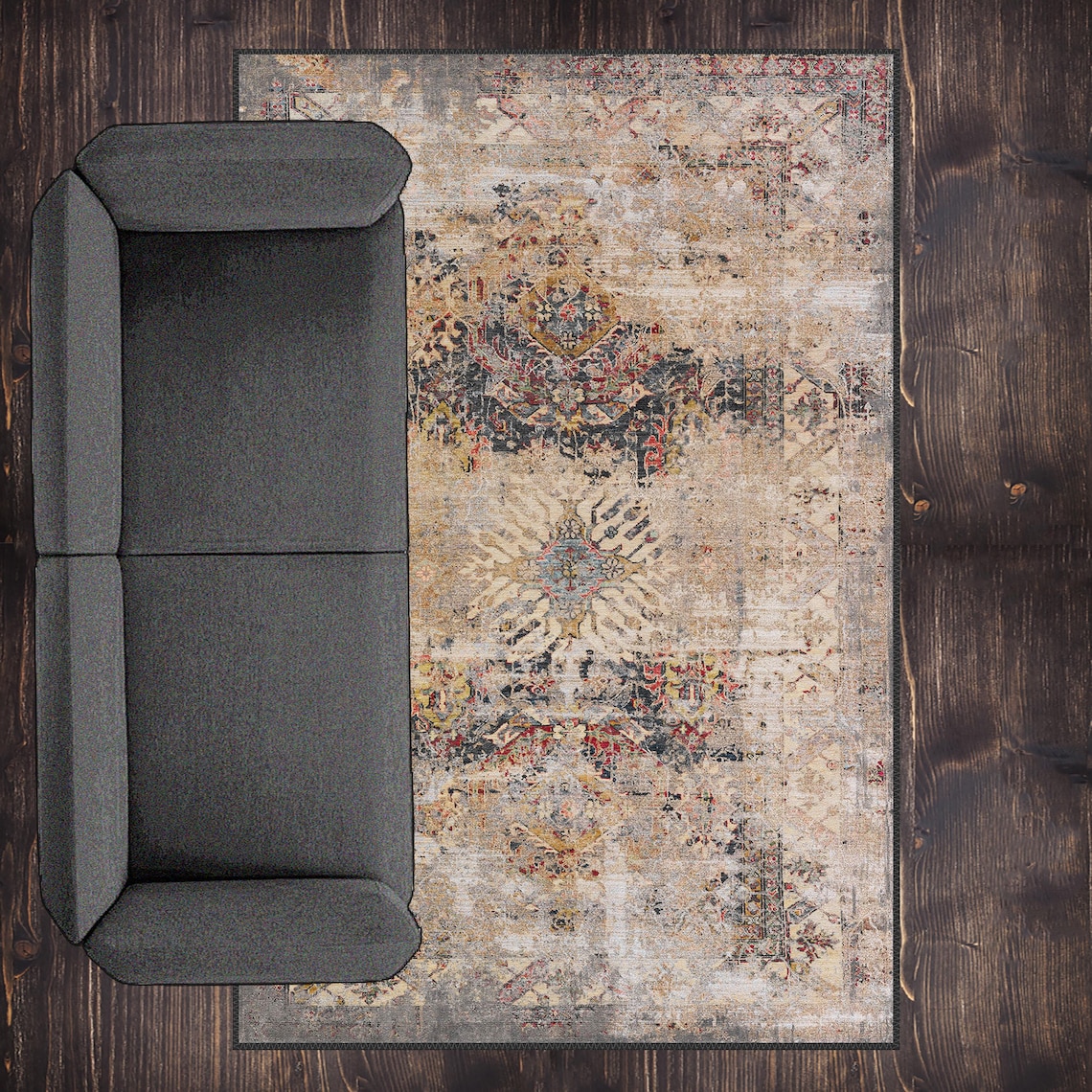 Vintage Chenille Area Rug Bohemian Worn Distressed Style, Decorative ...