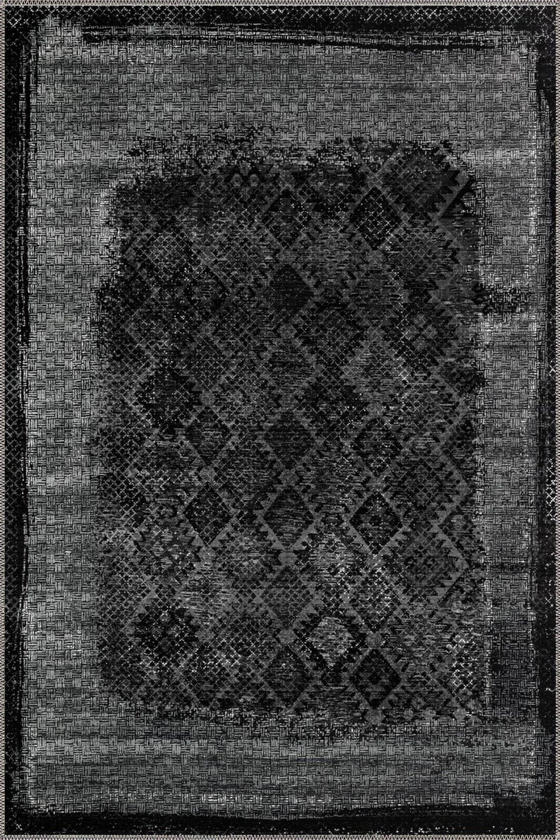 Black Abstract Modern Rug Vintage Distressed Area Rug Dark Gray ...