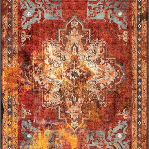 Red Ethnic Boho Vintage Chenille Rug Distressed Oriental Carpet With ...