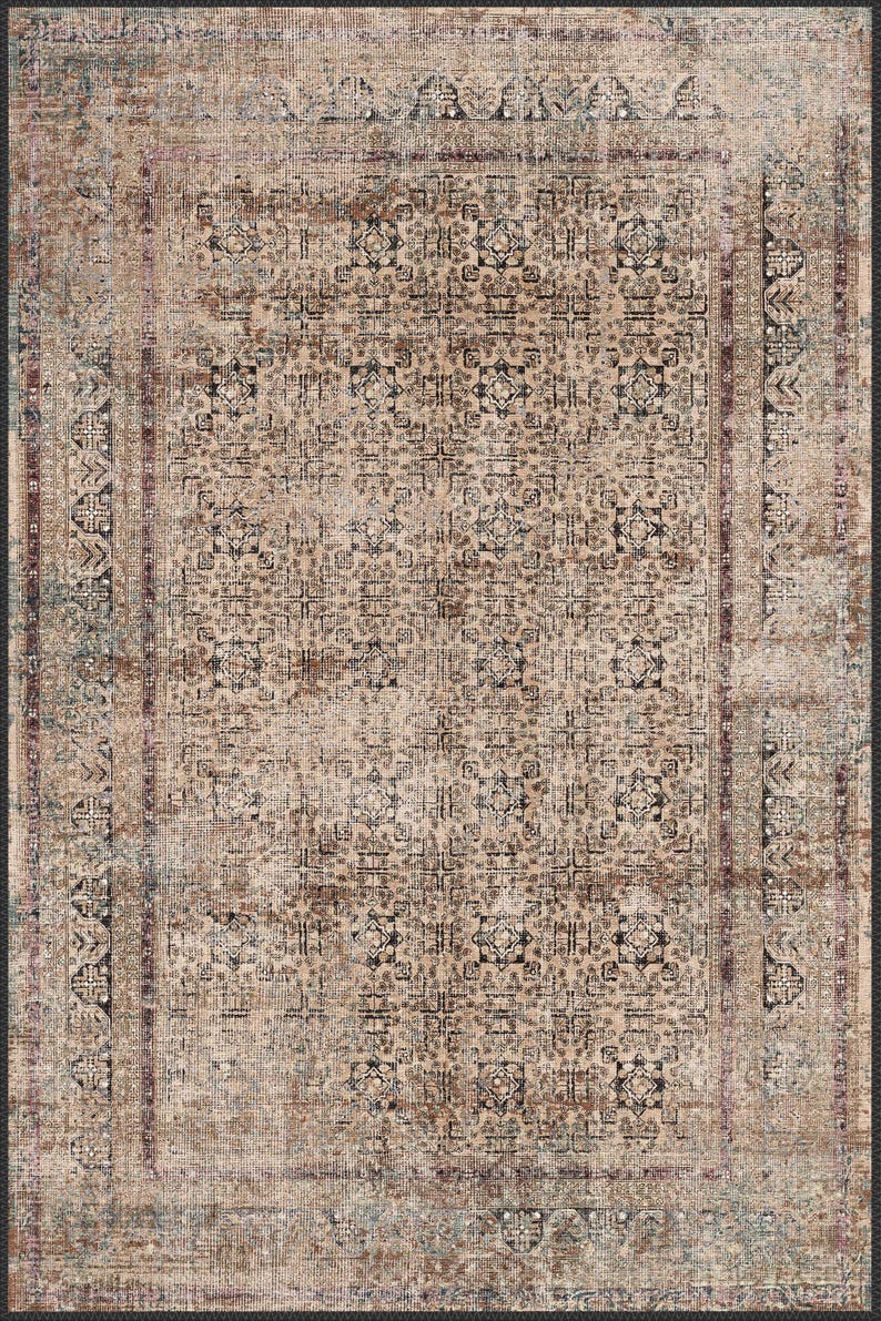Vintage Brown Rug, Distressed Turkish Area Rug for Living Room, Bedroom ...