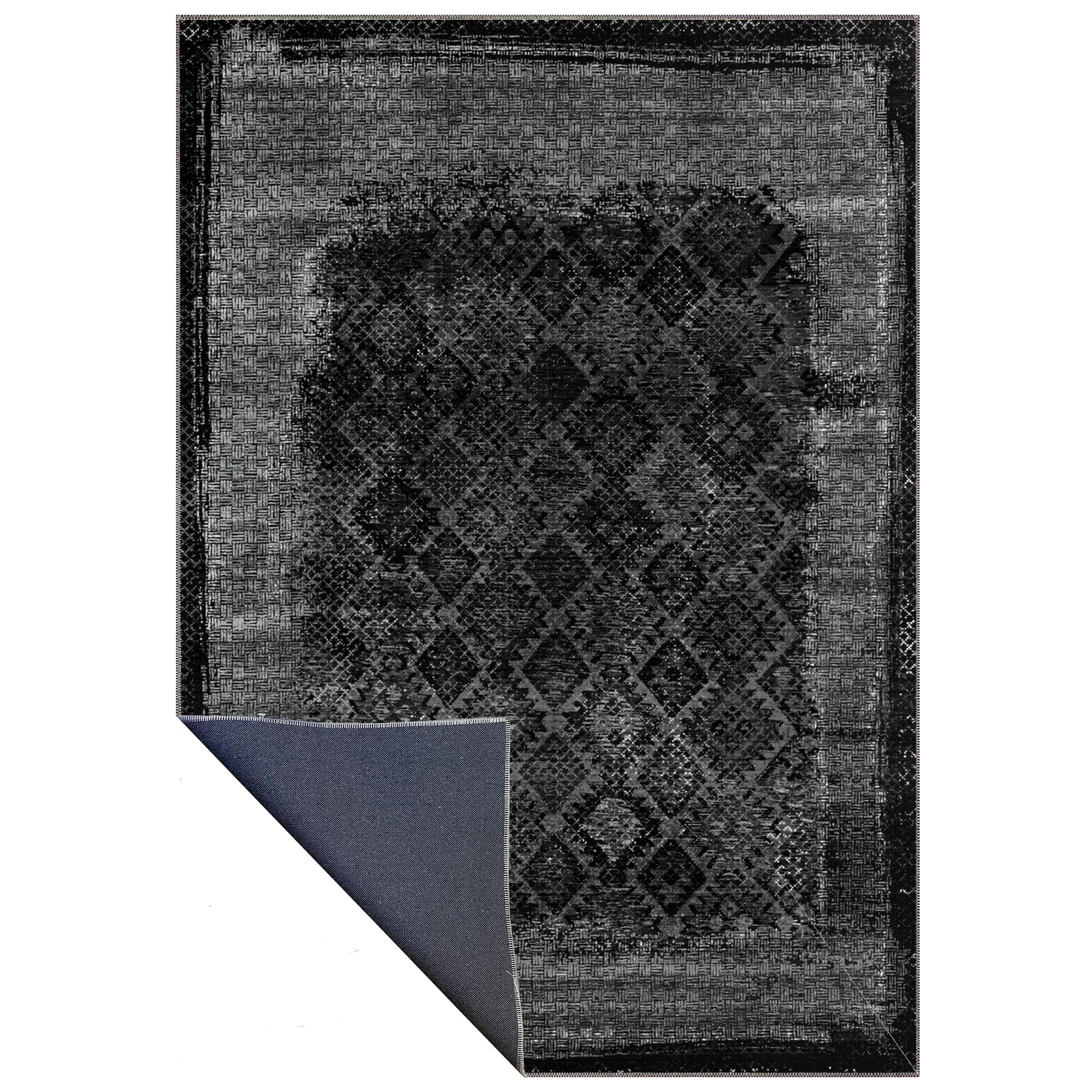 Black Abstract Modern Rug - Vintage Distressed Area Rug - Dark Gray ...
