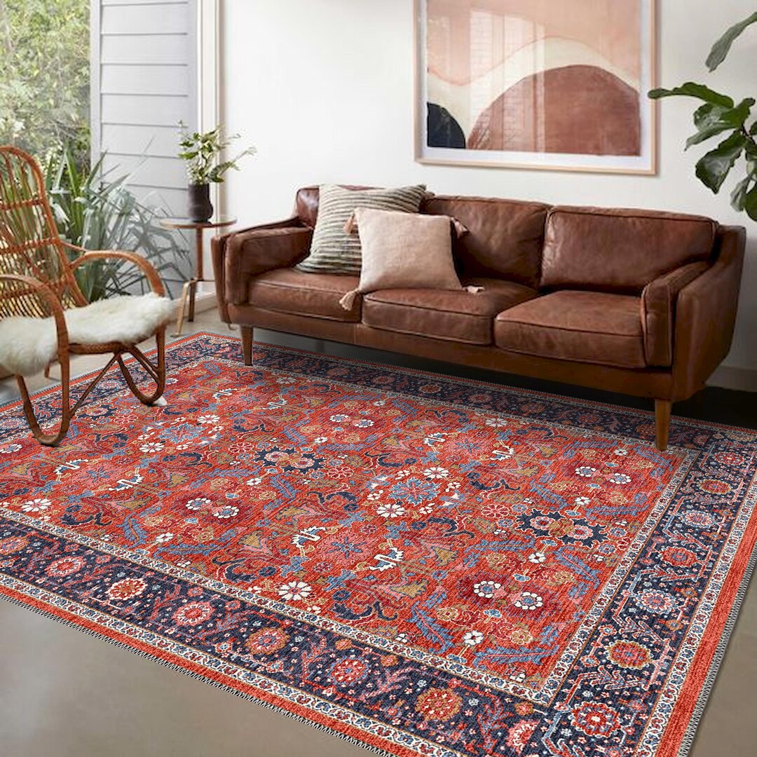 Red Persian Style Rug Classic Floral Area Rug Vintage Living Room ...