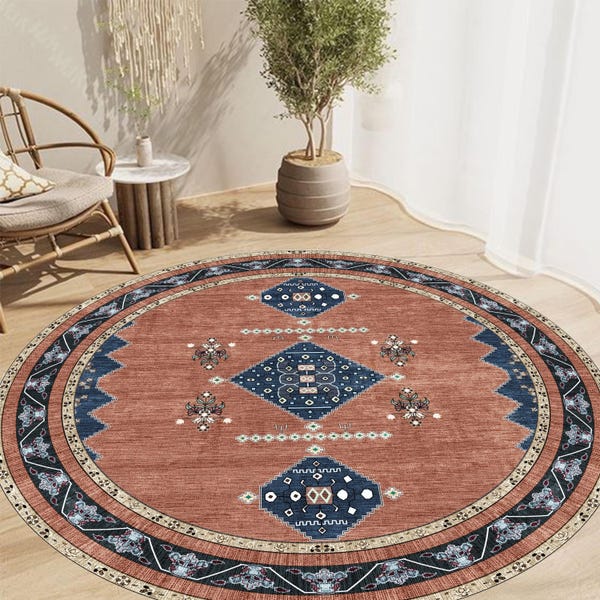 Large Bohemian Round Rug - Etsy