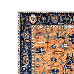 Persian Inspired Orange & Blue Area Rug Traditional Floral Handwoven ...
