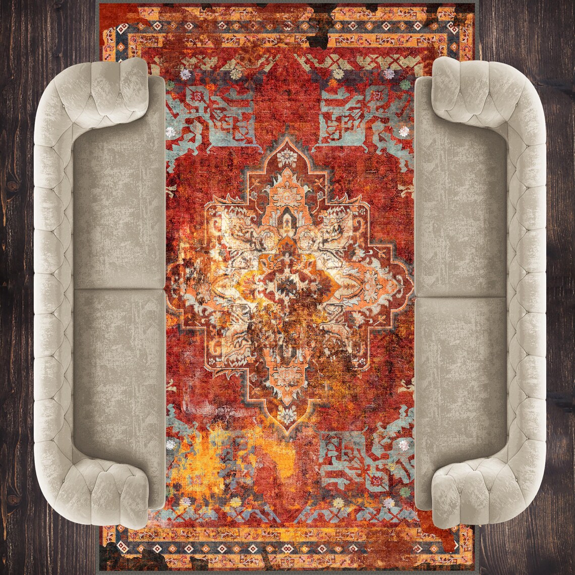 Red Ethnic Boho Vintage Chenille Rug Distressed Oriental Carpet With ...