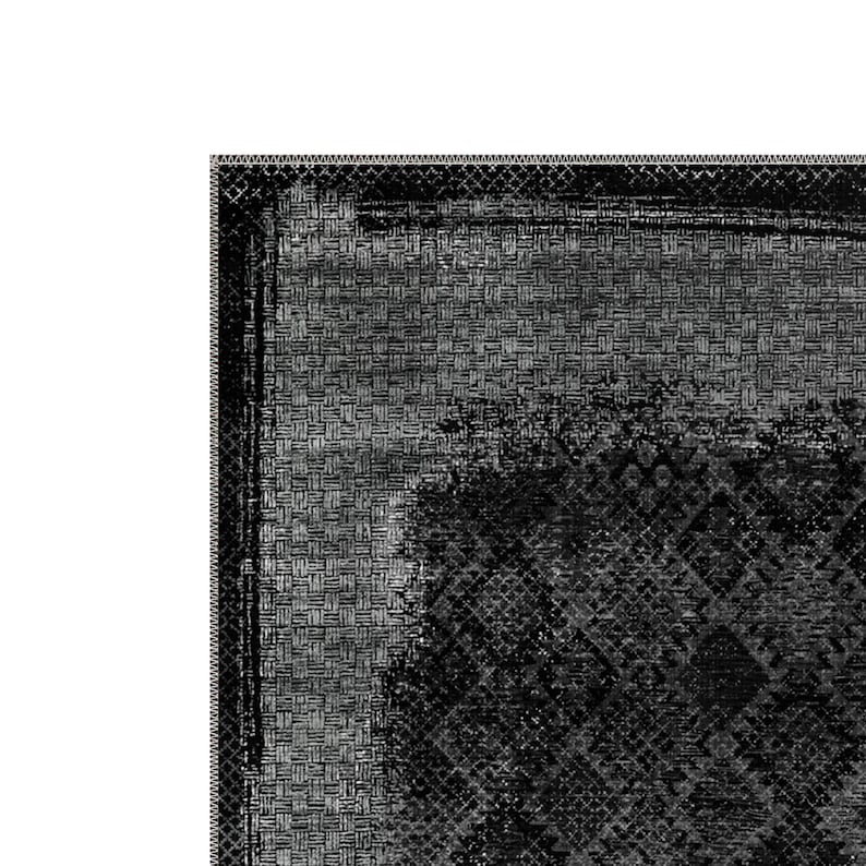 Black Abstract Modern Rug Vintage Distressed Area Rug Dark Gray ...