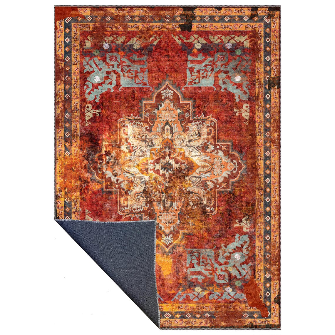 Red Ethnic Boho Vintage Chenille Rug Distressed Oriental Carpet With ...