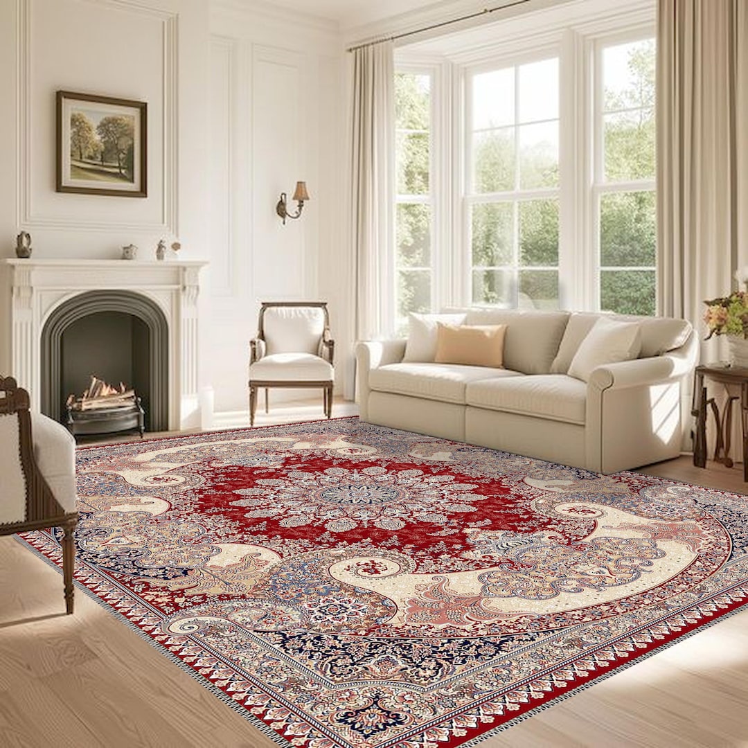 Red Persian Style Rug | Luxury Area Rug | Traditional Living Room Rug ...