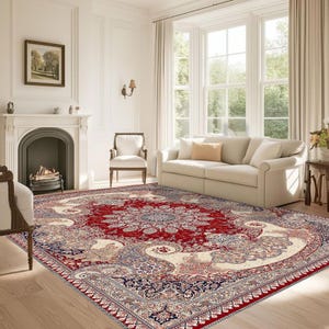 Red Persian Style Rug | Luxury Area Rug | Traditional Living Room Rug ...