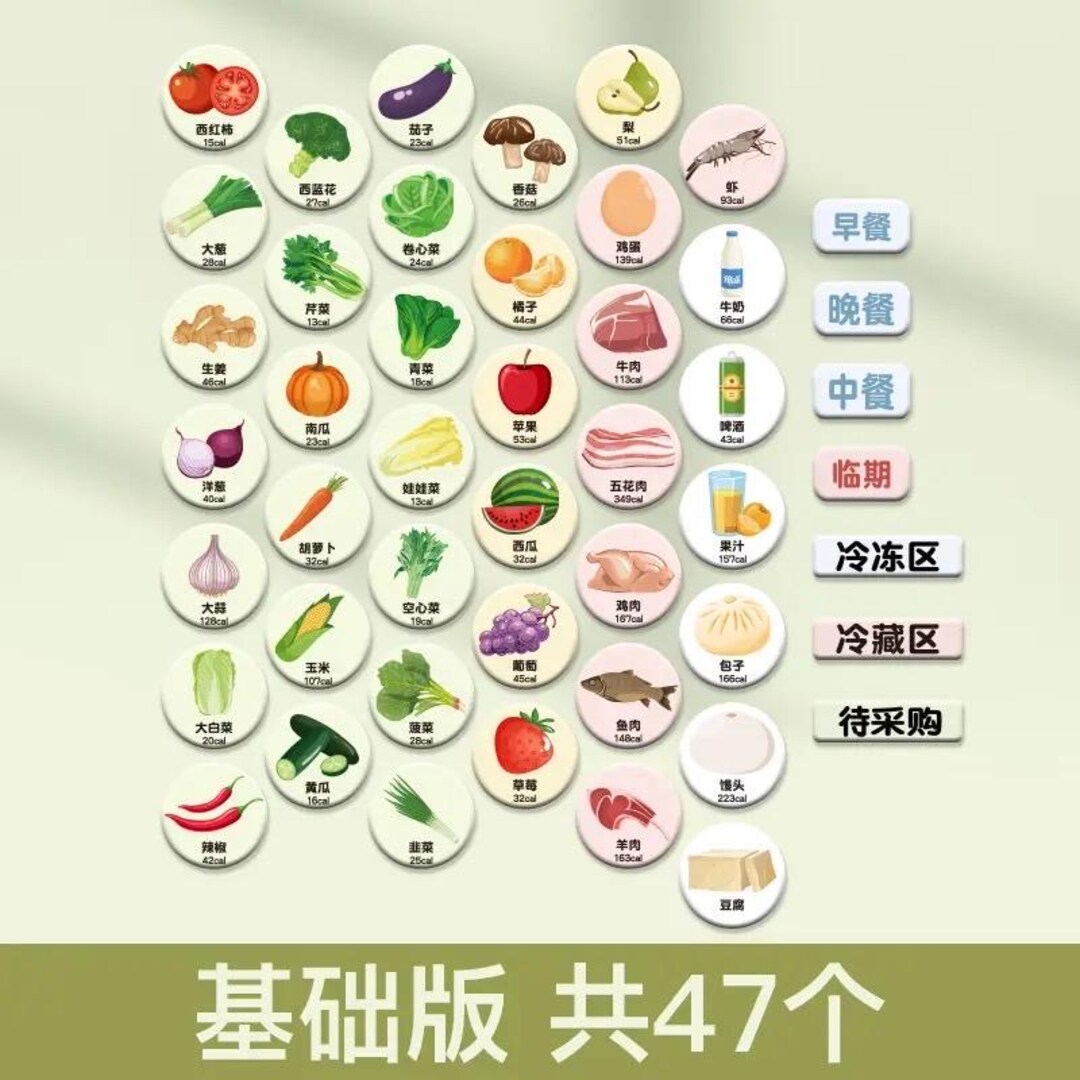 Chinese Food Fridge Magnet Set With Calorie Reference – 47-piece ...