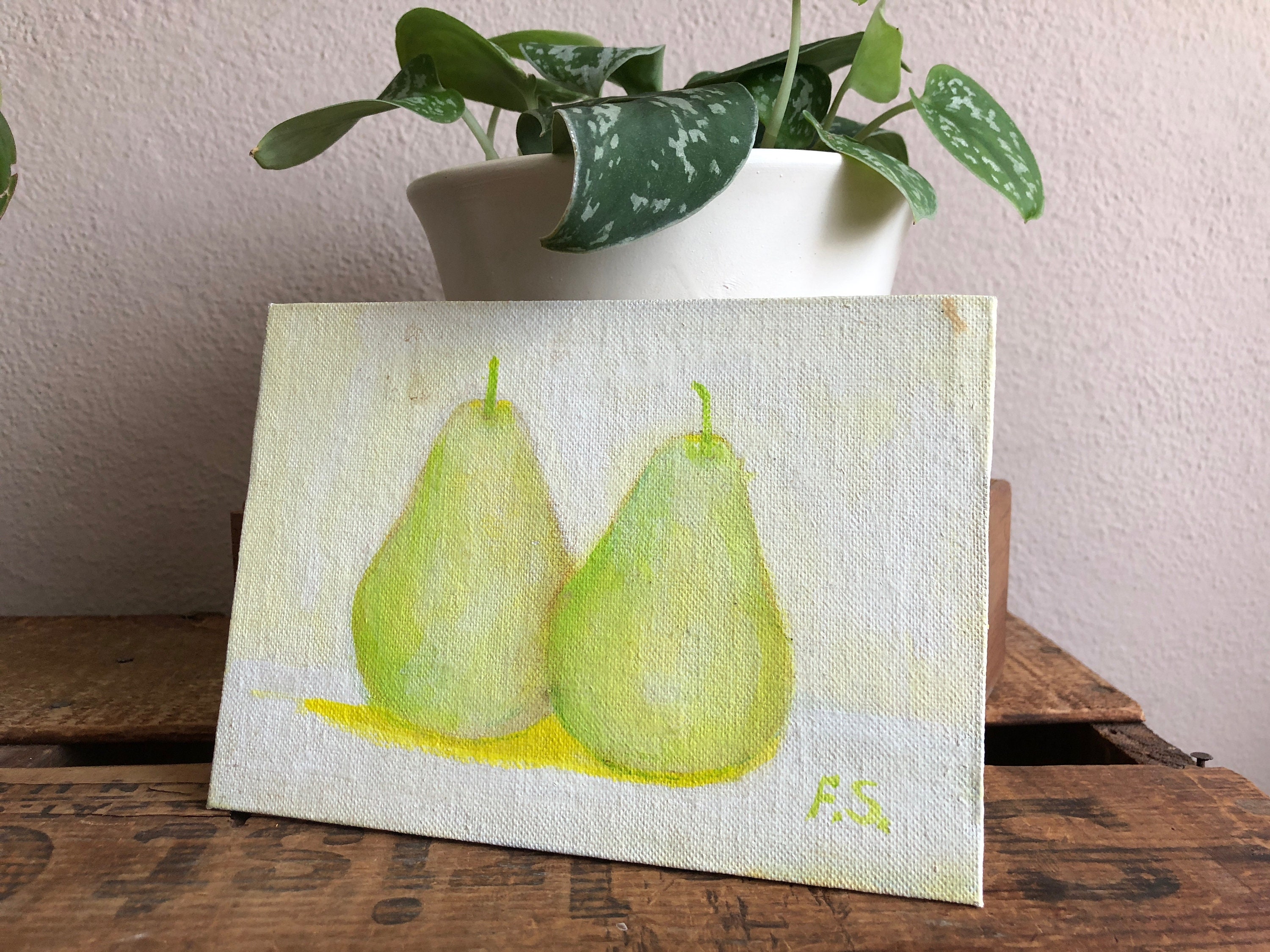 Pear Painting Fruit Chartreuse Green Folk Art Vintage | Etsy