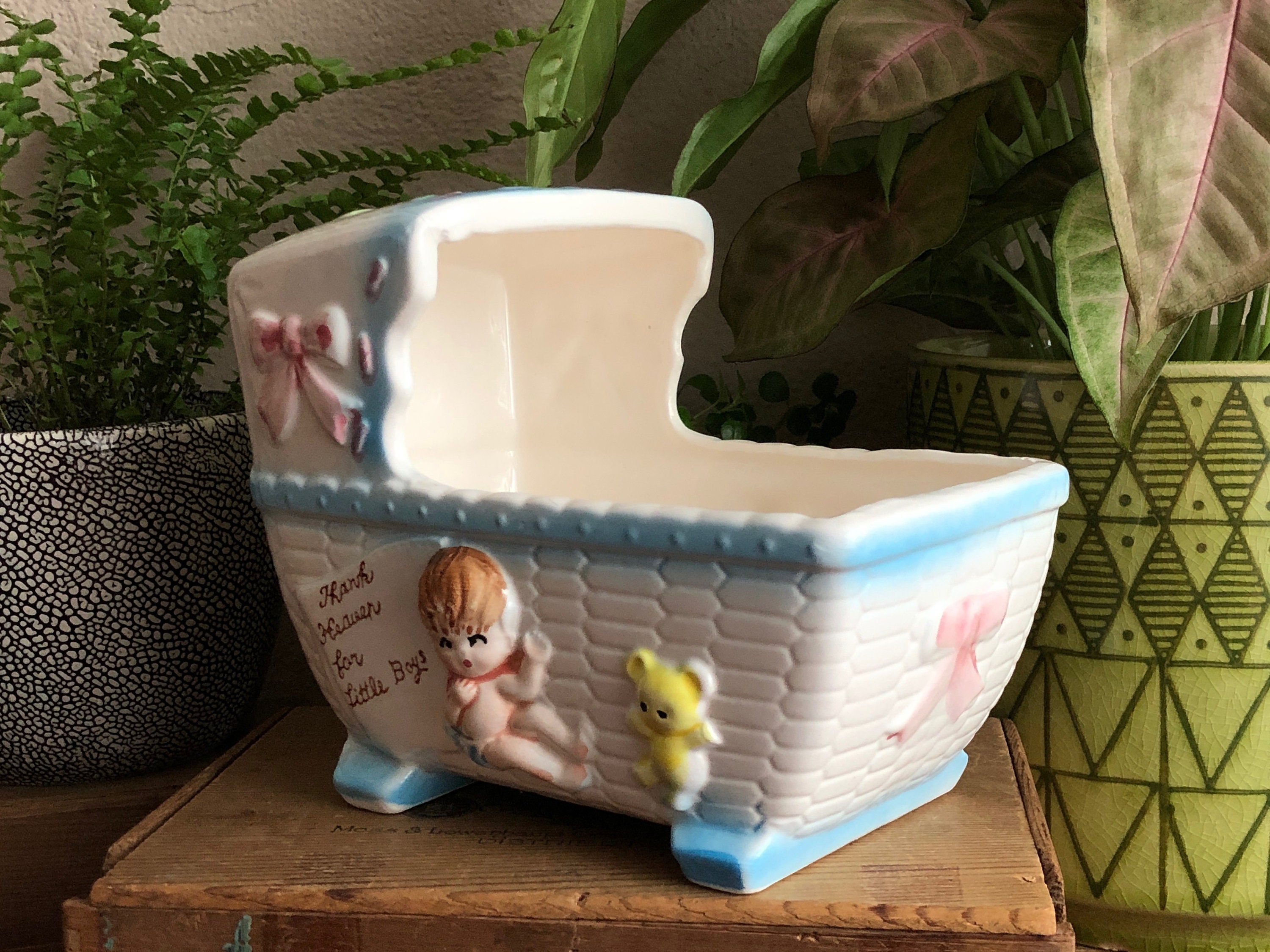 Baby Boy Bassinet Baby Bed Planter White Ceramic Baby Shower | Etsy