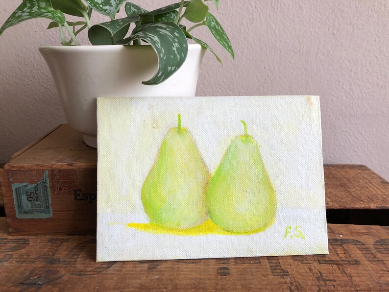 Pear Painting Fruit Chartreuse Green Folk Art Vintage | Etsy
