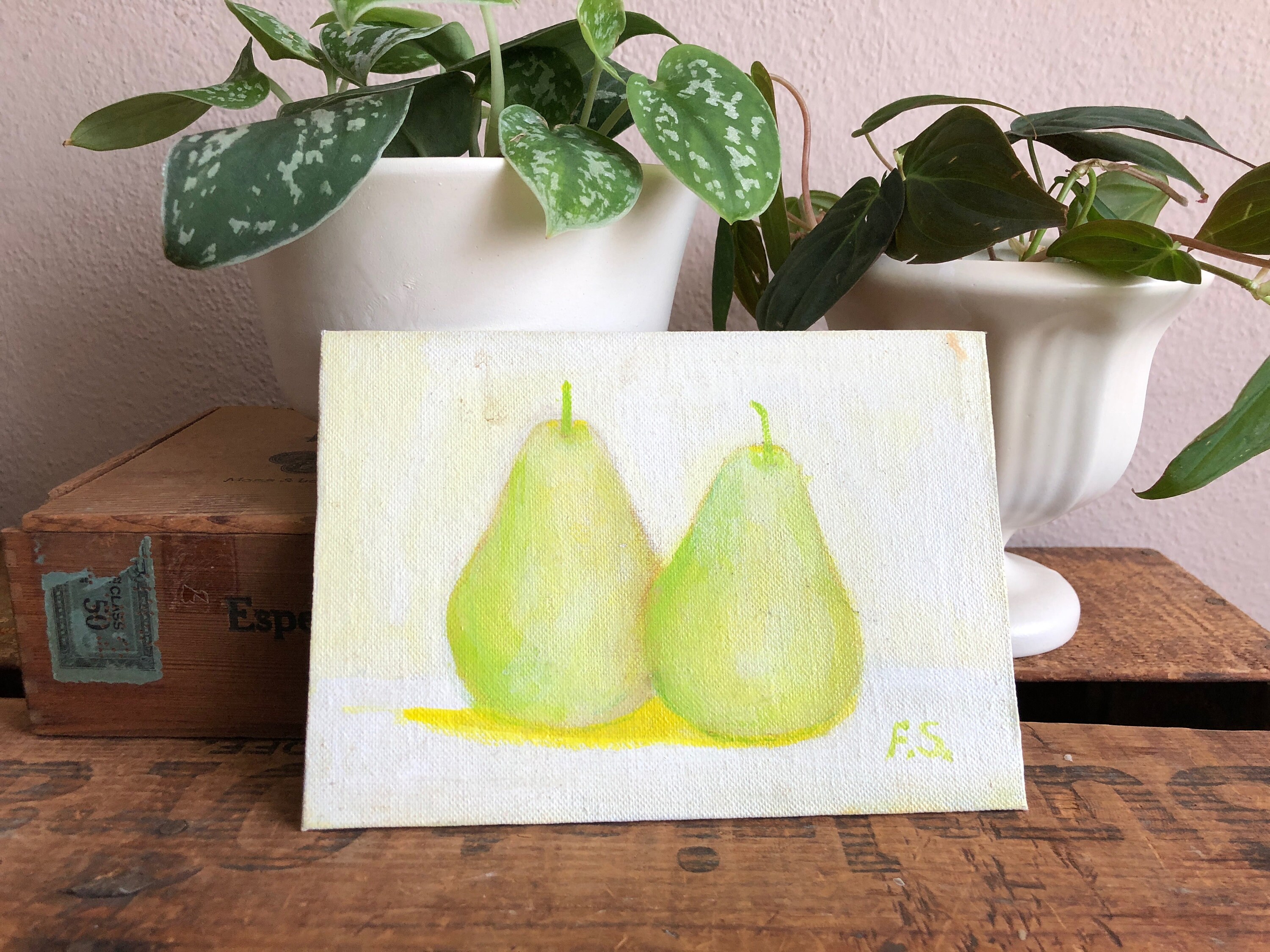 Pear Painting Fruit Chartreuse Green Folk Art Vintage | Etsy