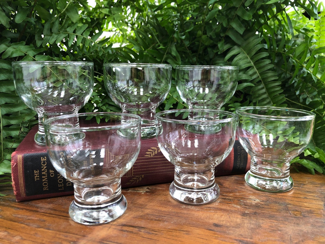 Set of 6 Small Glasses Pedestal Cups Vintage Barware Glassware Shot ...