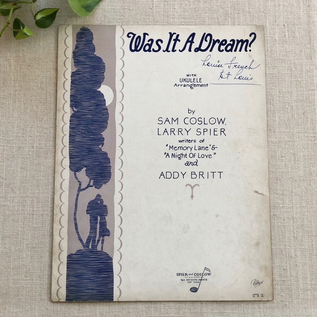 Was It a Dream Song Sam Coslow Larry Spier Addy Britt 1928 - Etsy