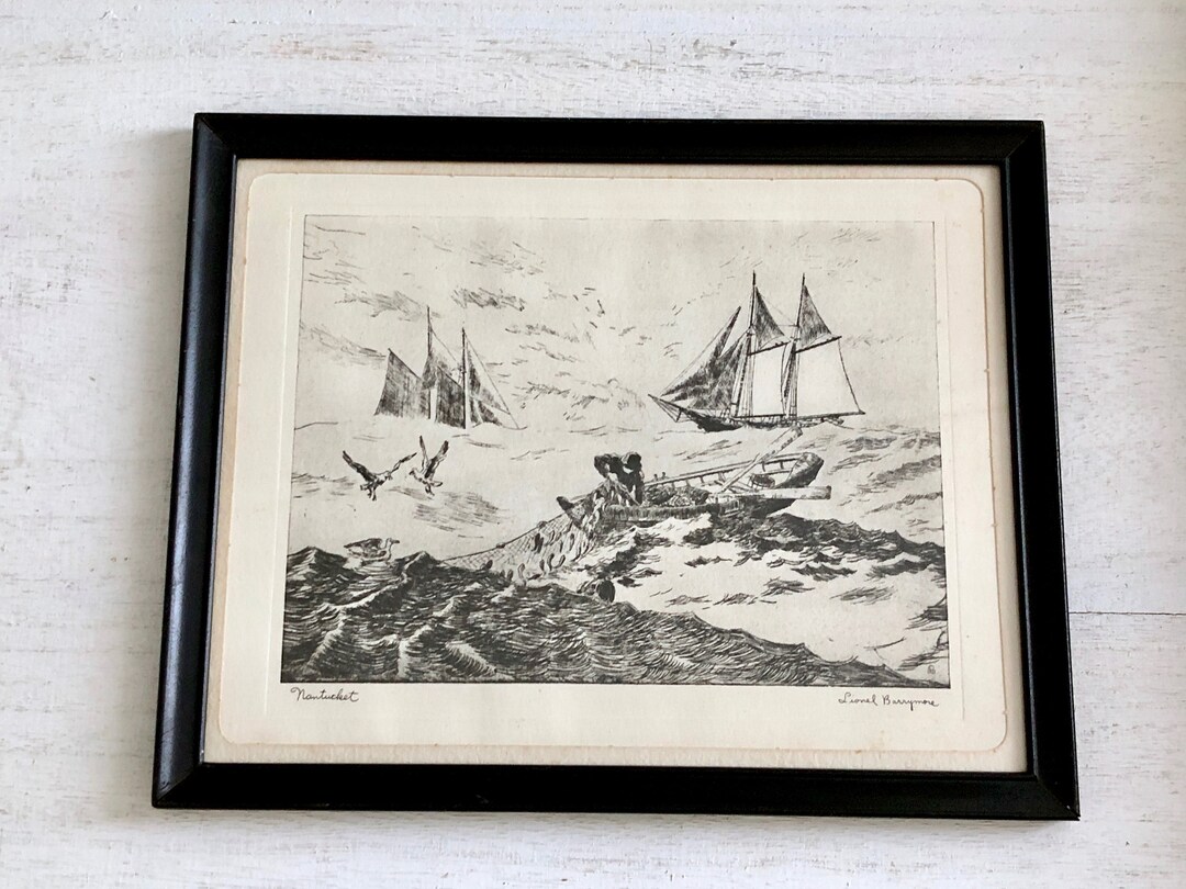 Nantucket Art Print Drawing Fisherman Sailboat Fishing Nets - Etsy