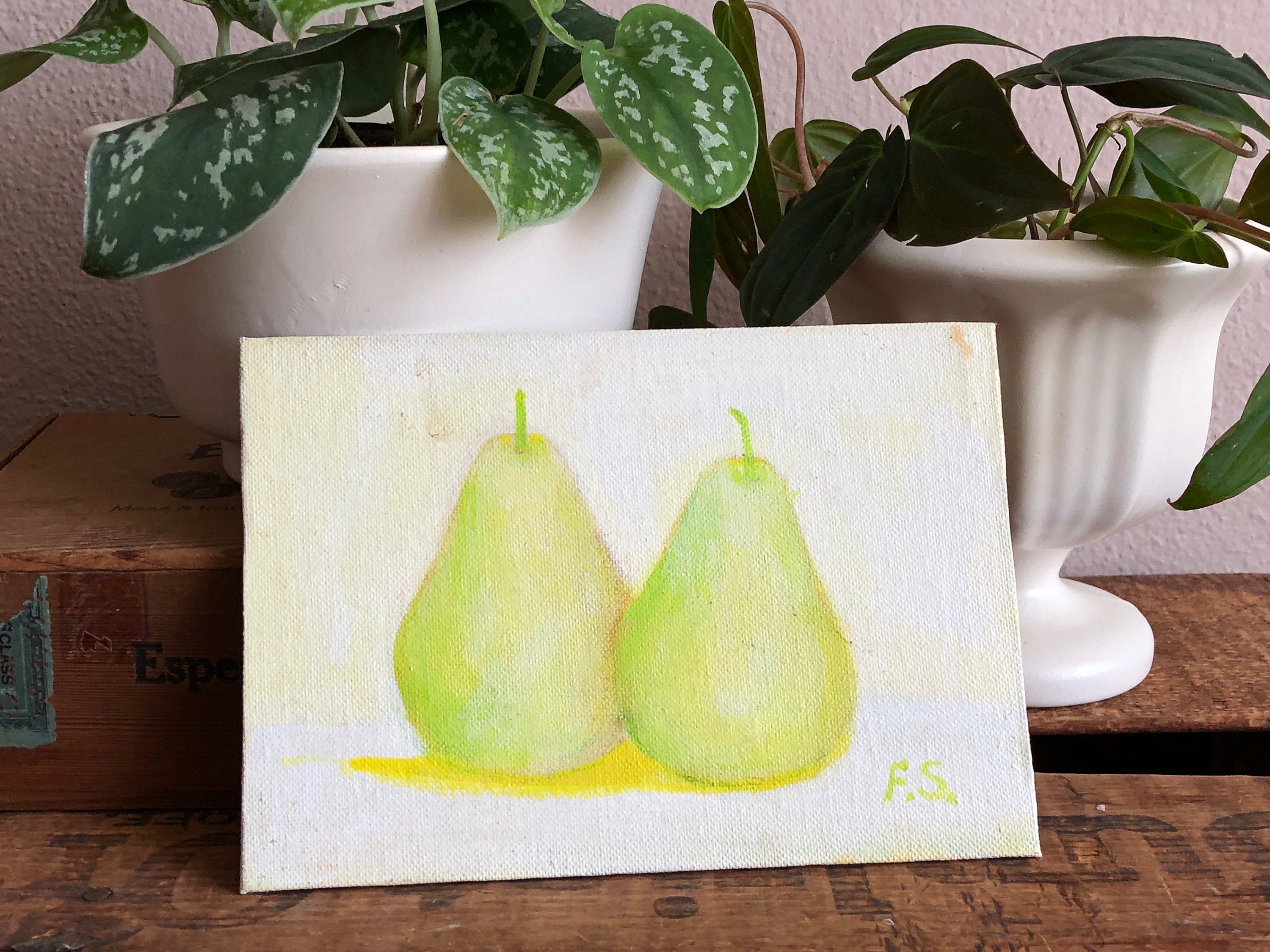 Pear Painting Fruit Chartreuse Green Folk Art Vintage | Etsy