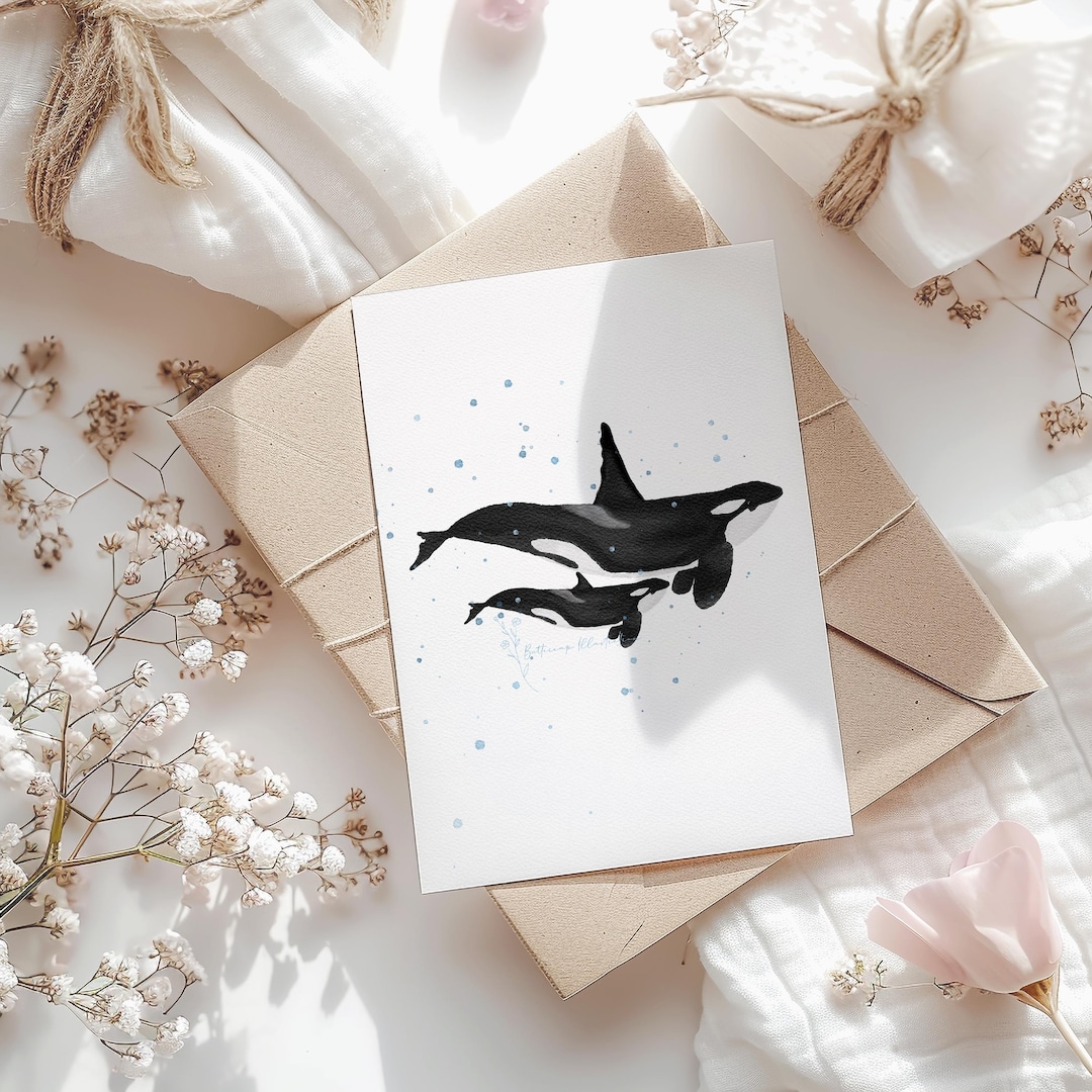 Postcard Orca Whale A6 Birth Birthday Card Children's Birthday Baby ...