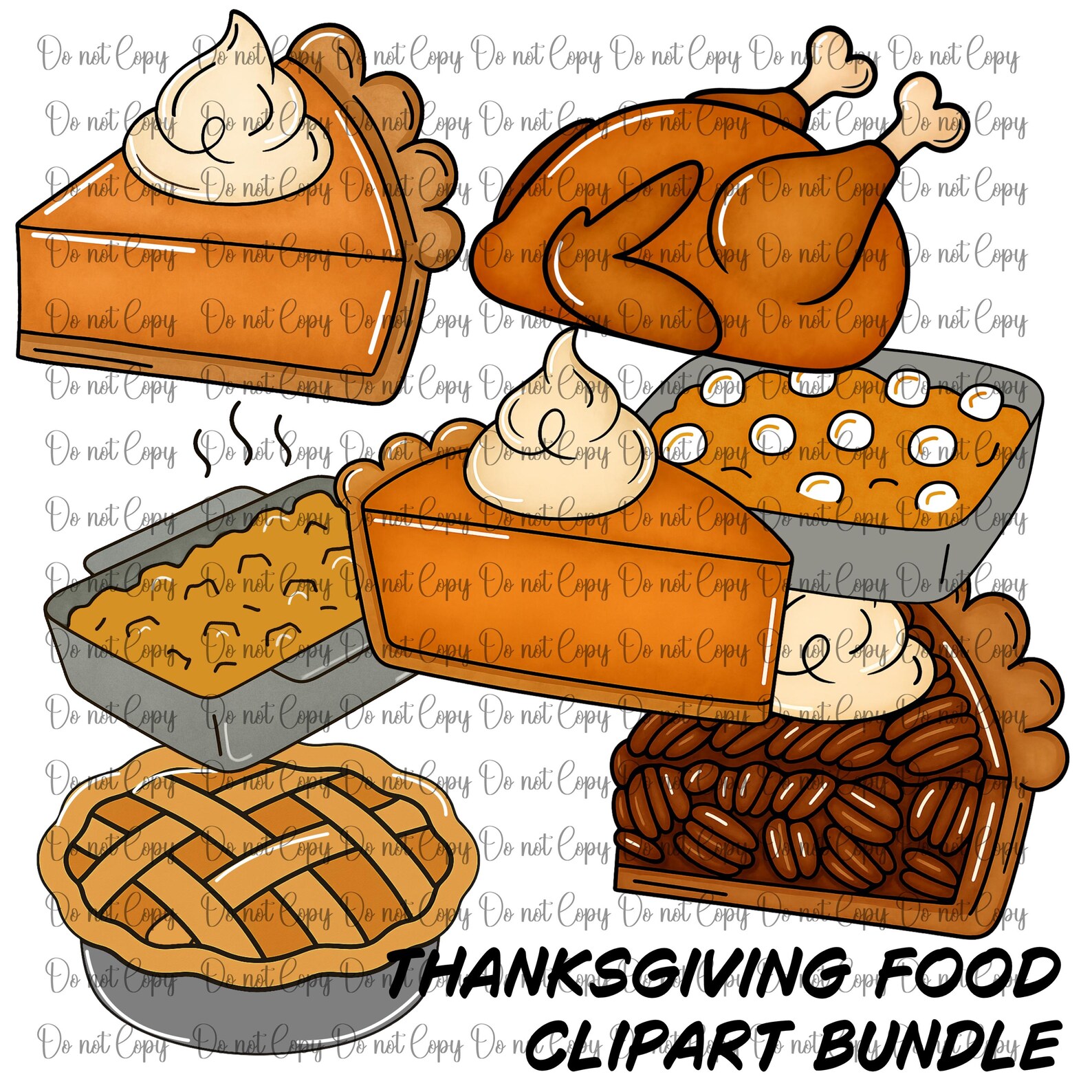 Thanksgiving Food Turkey Pie Casserole Clipart Bundle - 300 DPI Digital ...