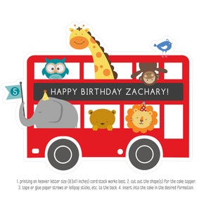 London Bus Cake Topper, Red Bus Cake Topper, Zoo Personalized Cake ...