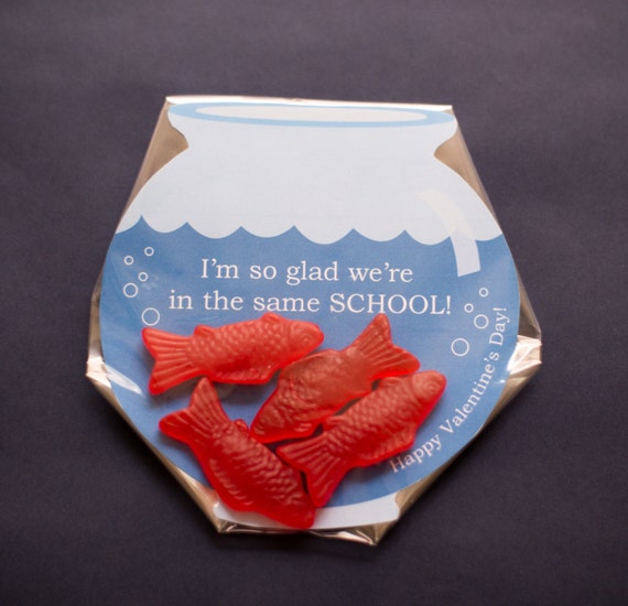 INSTANT DOWNLOAD Valentines classmate candy gift fish bowl gold fish ...