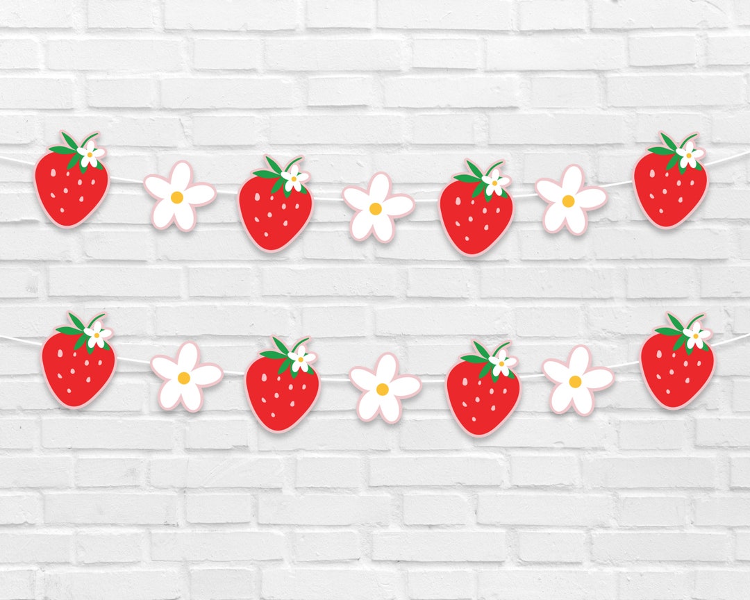 INSTANT Download, Strawberry and Flower Banner, Strawberry Bunting ...