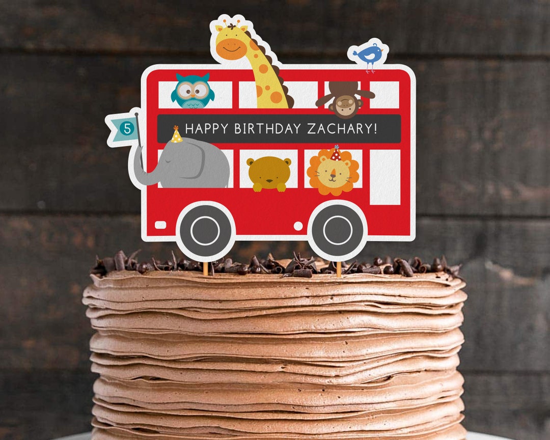 London Bus Cake Topper, Red Bus Cake Topper, Zoo Personalized Cake ...