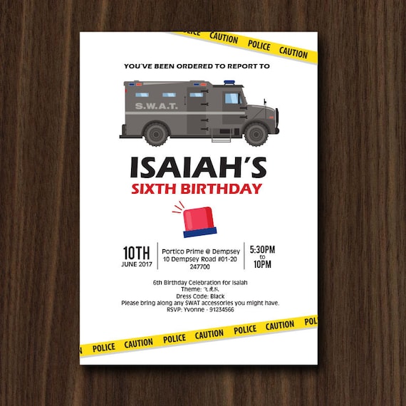 DIGITAL FILE SWAT Invitation, Police Invitation, Police Party, Police ...