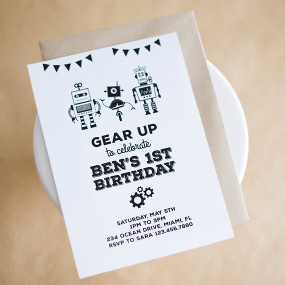 DIGITAL FILE Robot Birthday Invitation, Robot Party, Robot Theme Invite ...