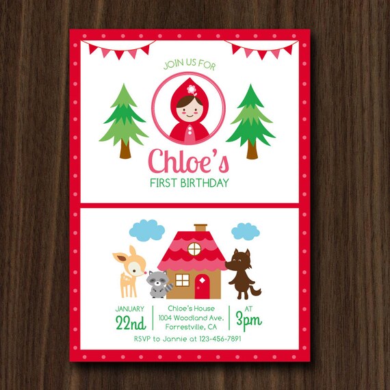 DIGITAL FILE Little Red Riding Hood Birthday Invitation, Red Riding ...